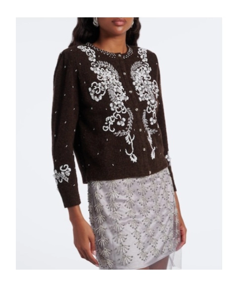 JACQUES WEI Beaded Wool-blend Cardigan