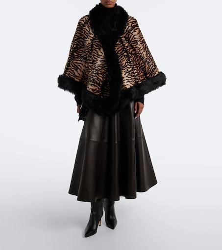 Nour Hammour Olympe Printed Shearling Poncho