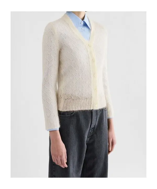 JIL SANDER Lace-knit Mohair-blend Cardigan