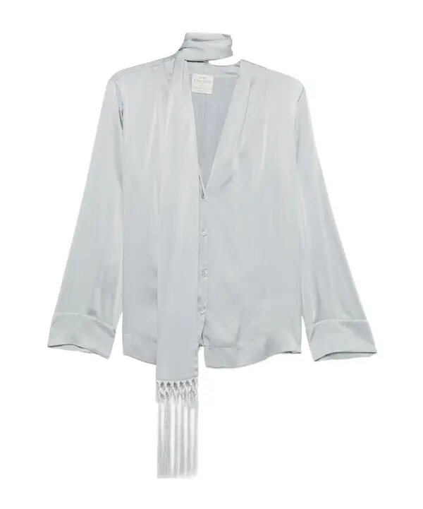 FORTE_FORTE Fringe-trim Tie-neck Shirt - Grey