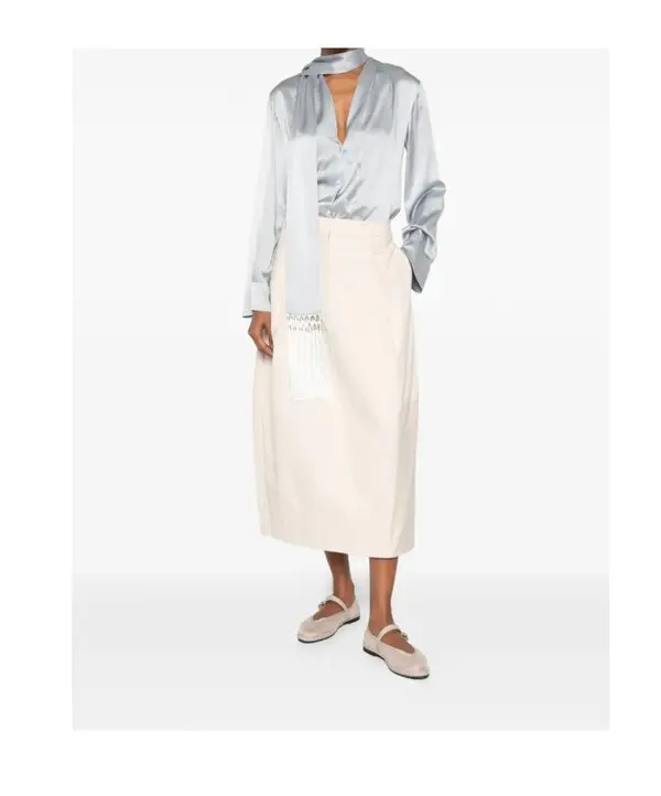 FORTE_FORTE Fringe-trim Tie-neck Shirt
