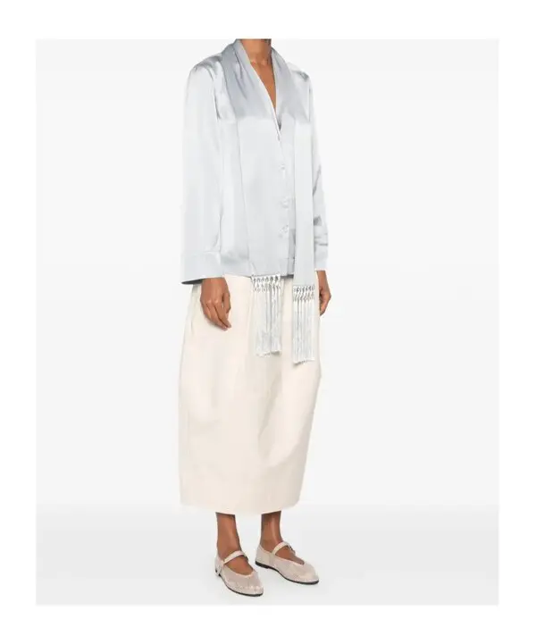 FORTE_FORTE Fringe-trim Tie-neck Shirt
