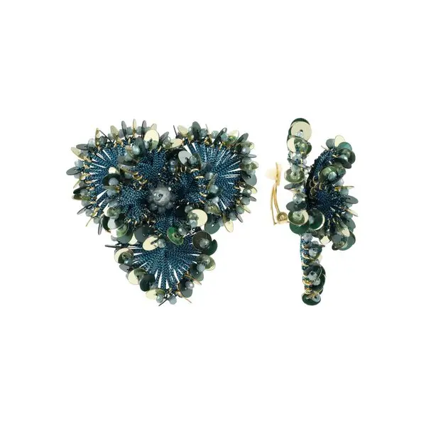 LOTT. GIOIELLI Flower Earrings W/ Clip L Teal Aster - Blue