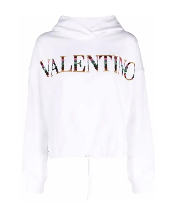 Valentino Garavani Logo Rope Hooded Sweater - White