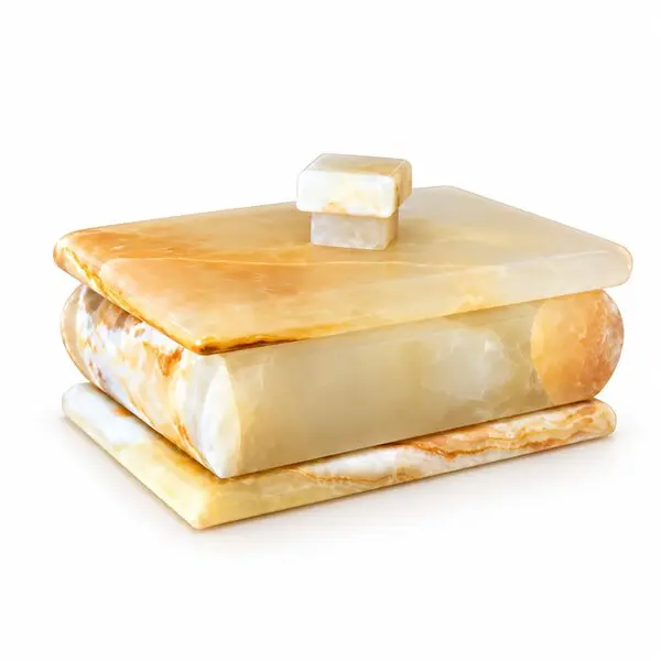 SAÉA Neutrals Hand-carved Honey And Alabaster Onyx Keepsake Box With Lid