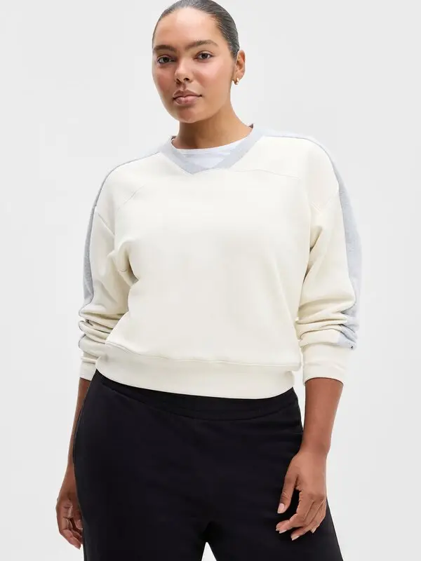 Athleta Forever Fleece V-neck Sweatshirt - Bone