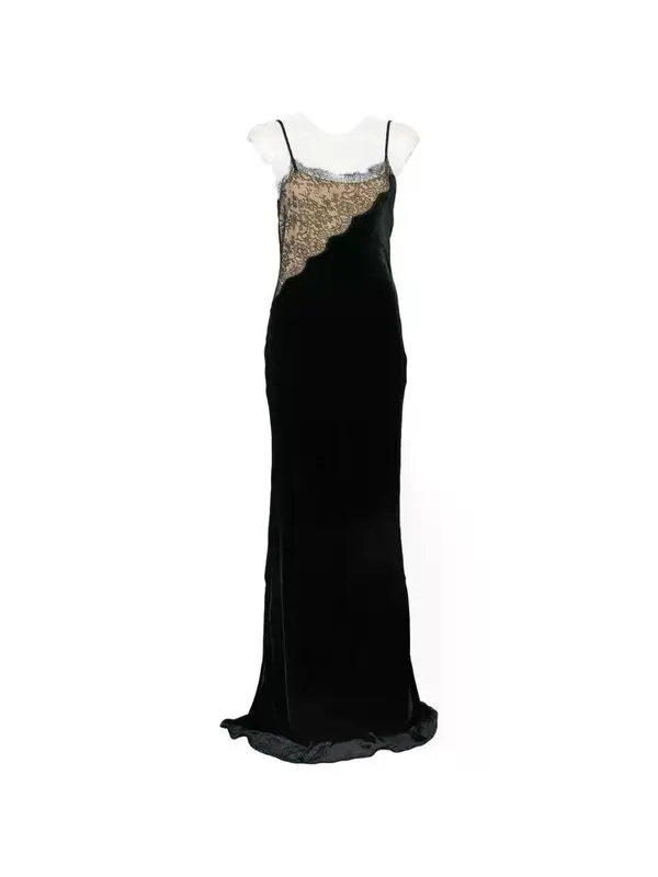 Stella McCartney Lace-panelled Velvet Maxi Dress - Black