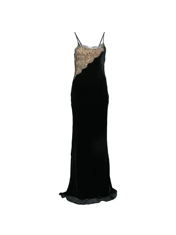 Stella McCartney Lace-panelled Velvet Maxi Dress - Black
