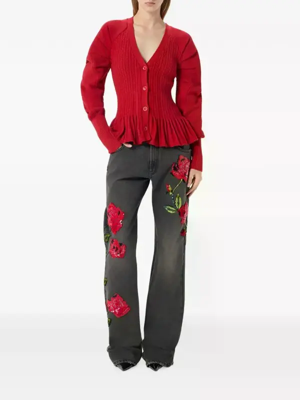 Blumarine Sequin-embroidered Wide-leg Jeans - Grey