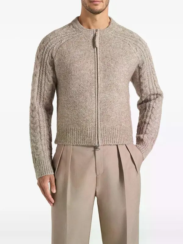 Manière De Voir Gaby In Taupe Speckled Wool-blend Cable Knit Raglan Cardigan - Neutrals