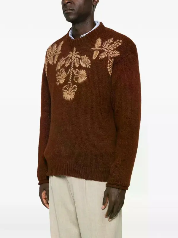 BAZISZT Floral-embroidered Chunky-knit Sweater