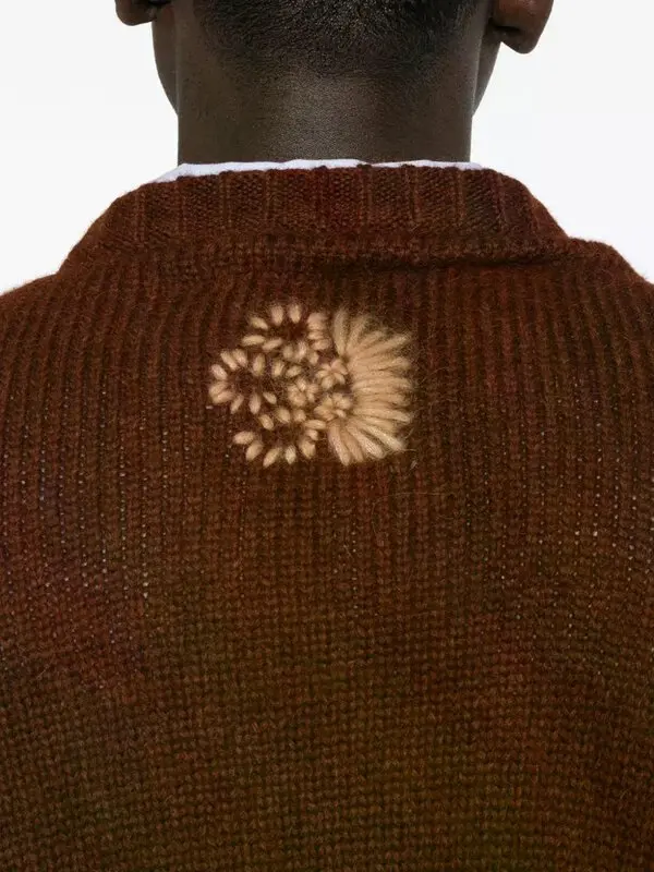 BAZISZT Floral-embroidered Chunky-knit Sweater