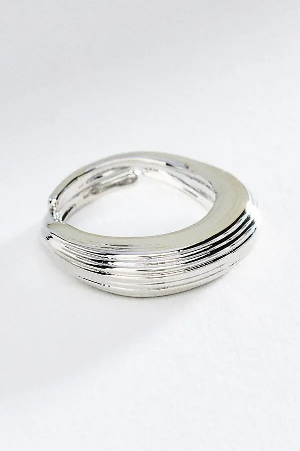 Anthropologie Ribbed Metal Stackg Rg - Silver