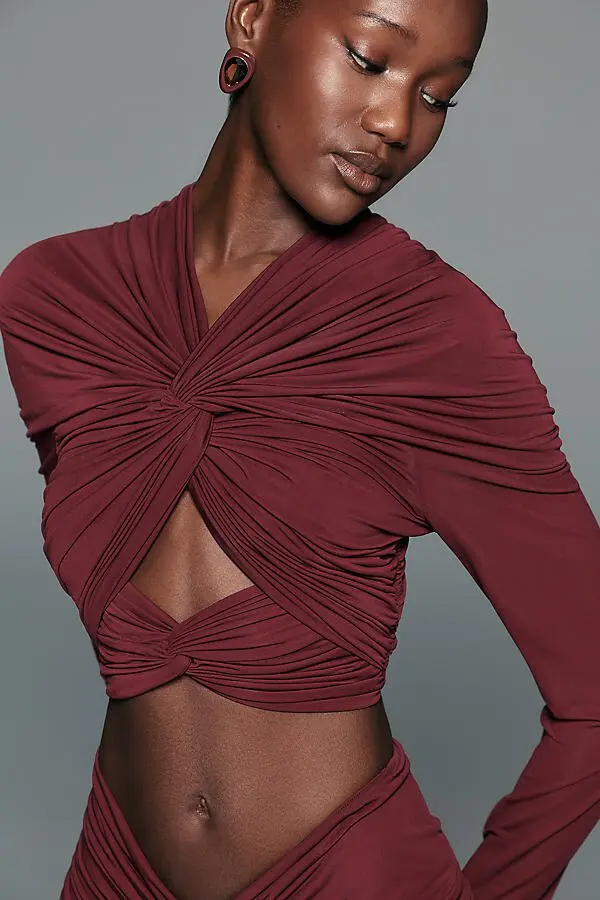 Anthropologie Ronny Kobo Bebe Ruched Twist Crop Top