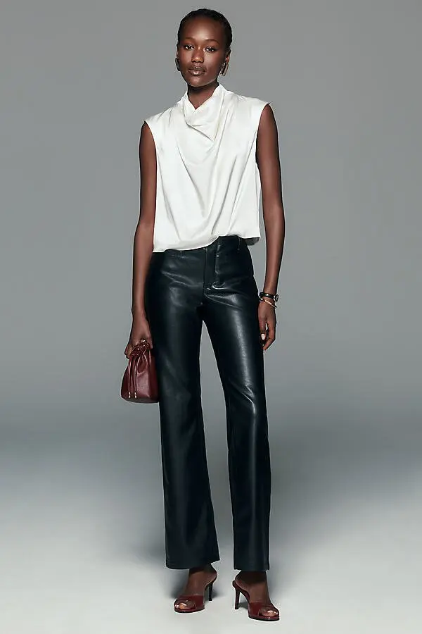 Anthropologie Faux Leather Mid Rise Pants