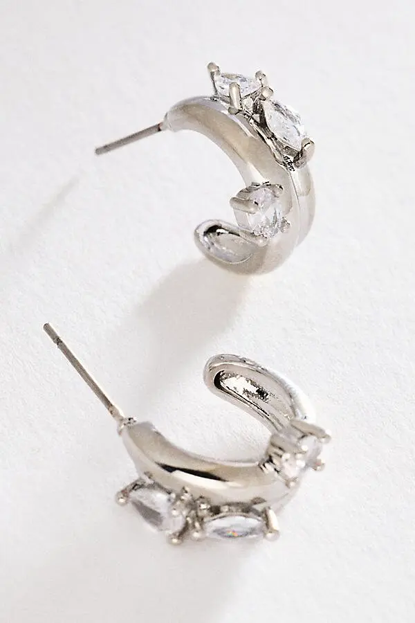Anthropologie Mi Crystal Hoop Earrgs - Silver