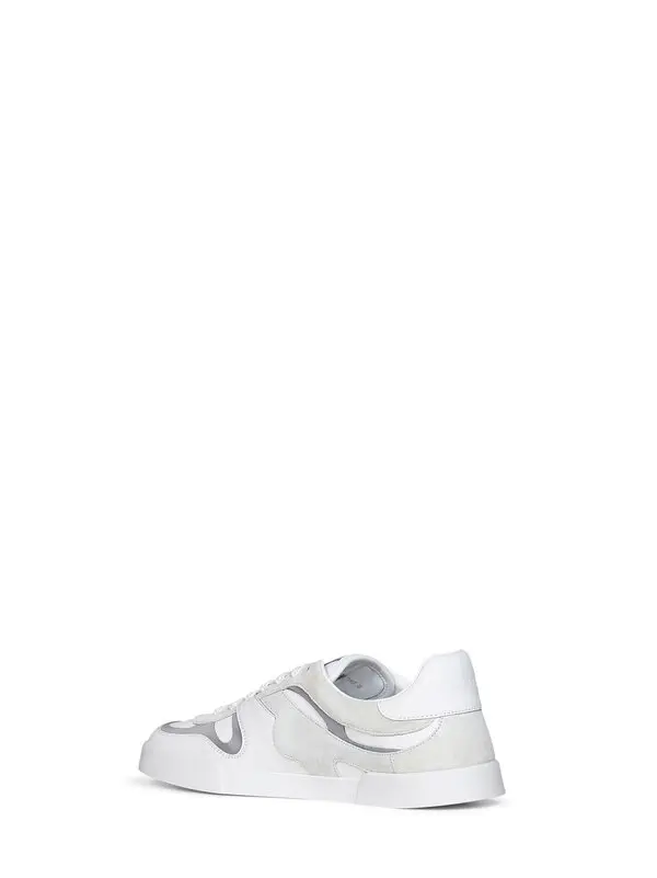 Dolce & Gabbana White And Ice Nappa Calfskin And Suede Portofino Sneakers - Multicolor