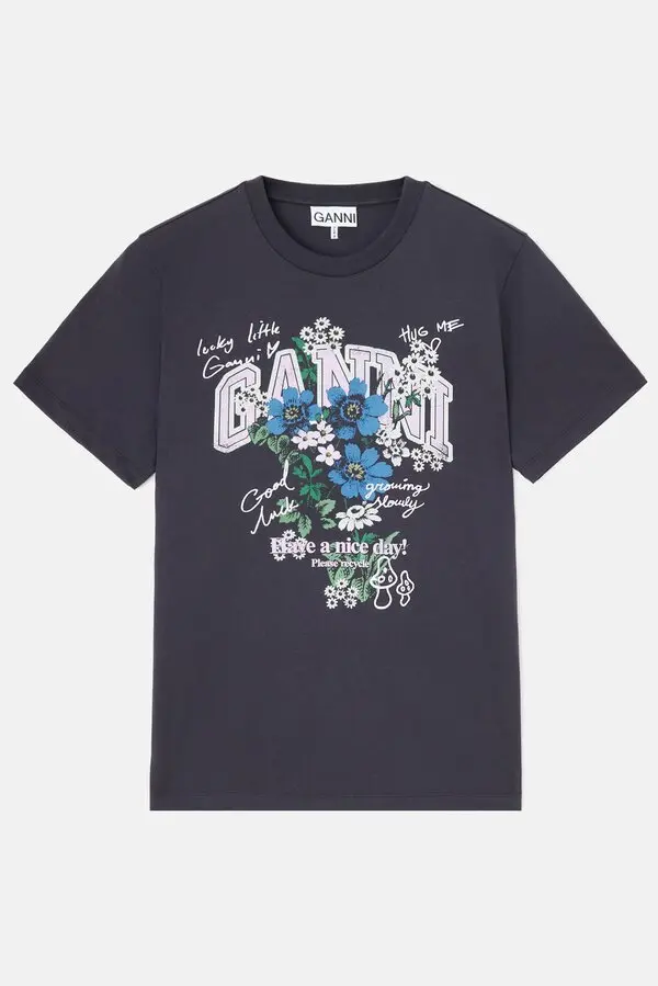 GANNI Basic Cotton Relaxed T-shirt Flower Print - Multicolor