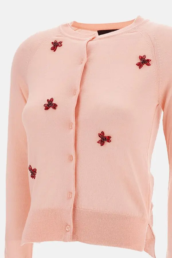 Simone Rocha Classic Merino Silk Cardigan W/ Turbo Embellishments - Multicolor