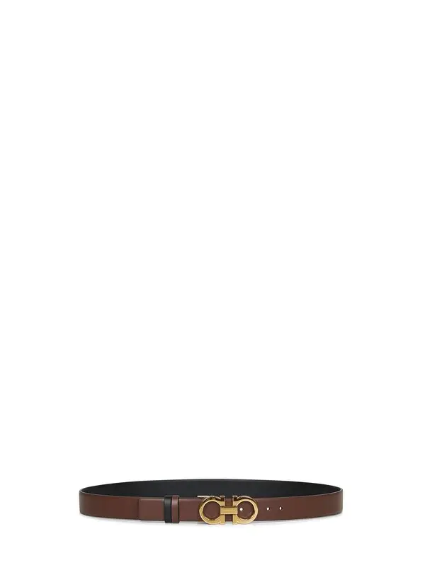 FERRAGAMO Cocoa Brown Leather Gancini Reversible Belt - Multicolor