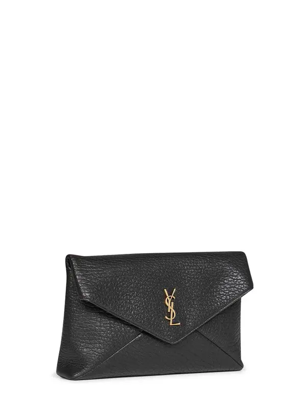 Saint Laurent Black Cassandre Large Lambskin Envelope Clutch