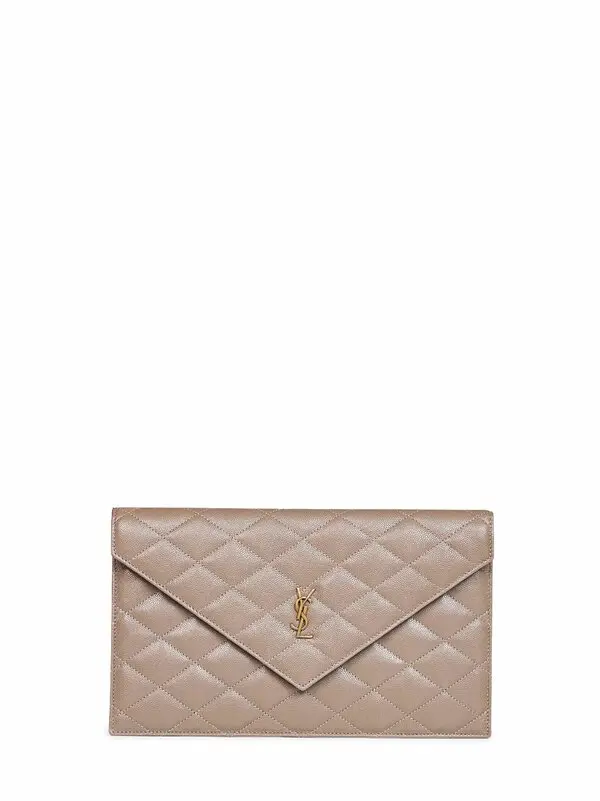 Saint Laurent Taupe Beige Paris Clutch In Grain De Poudre Embossed Leather - Multicolor