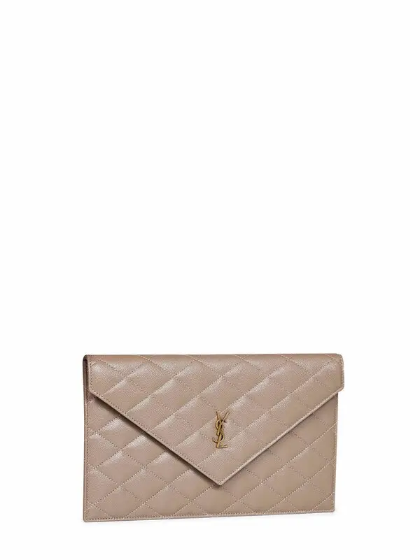 Saint Laurent Taupe Beige Paris Clutch In Grain De Poudre Embossed Leather - Multicolor