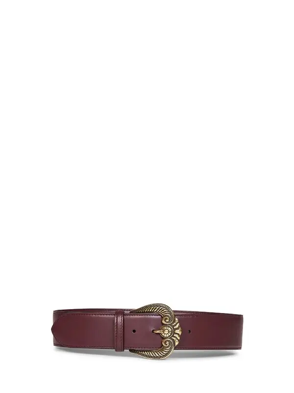 Etro Burgundy Leather Belt With Paisley Buckle