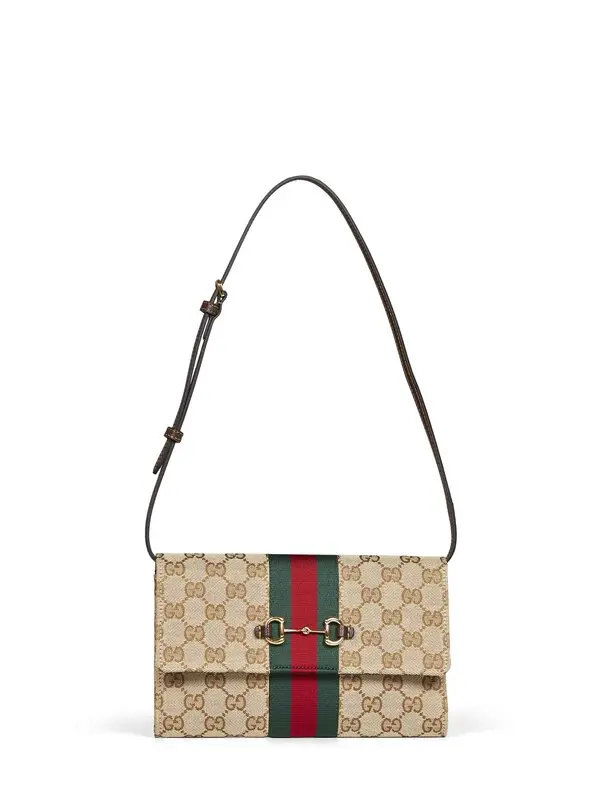 Gucci Beige And Dark Brown Horsebit Web Wallet With Strap - Multicolor
