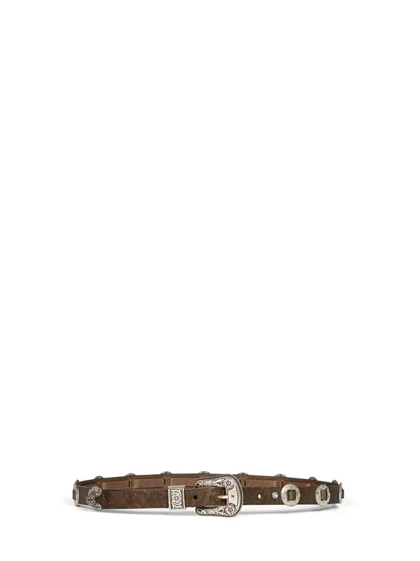GOLDEN GOOSE Winter Moss Embossed Leather Thin Lace Belt With Inlays - Multicolor