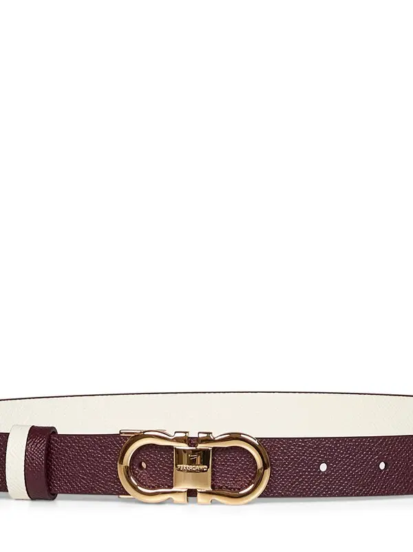 FERRAGAMO Plum And Mascarpone Cream Reversible Gancini Belt