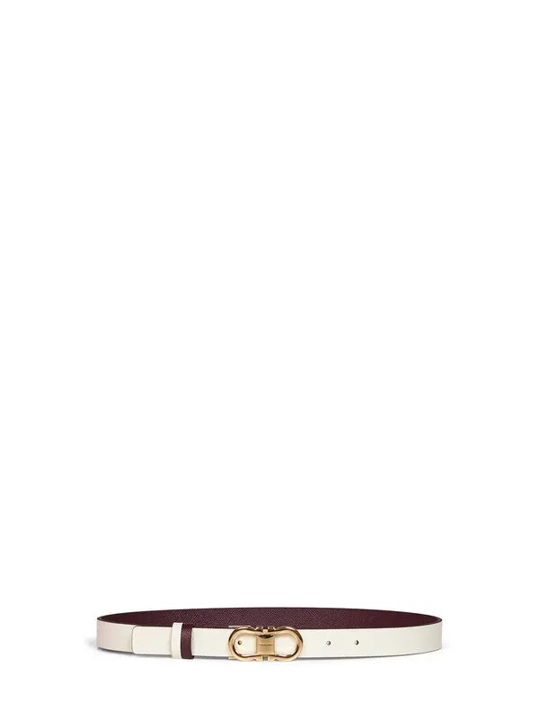FERRAGAMO Plum And Mascarpone Cream Reversible Gancini Belt