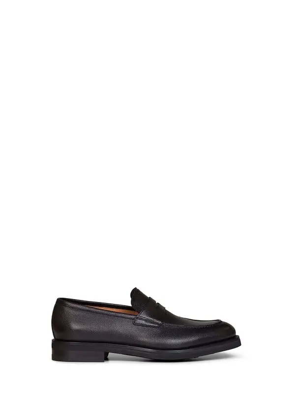 FERRAGAMO Black Hammered Leather Stefano Penny Loafer