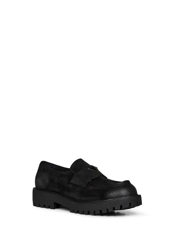 Prada Calzature Black Vintage-effect Nubuck Loafers