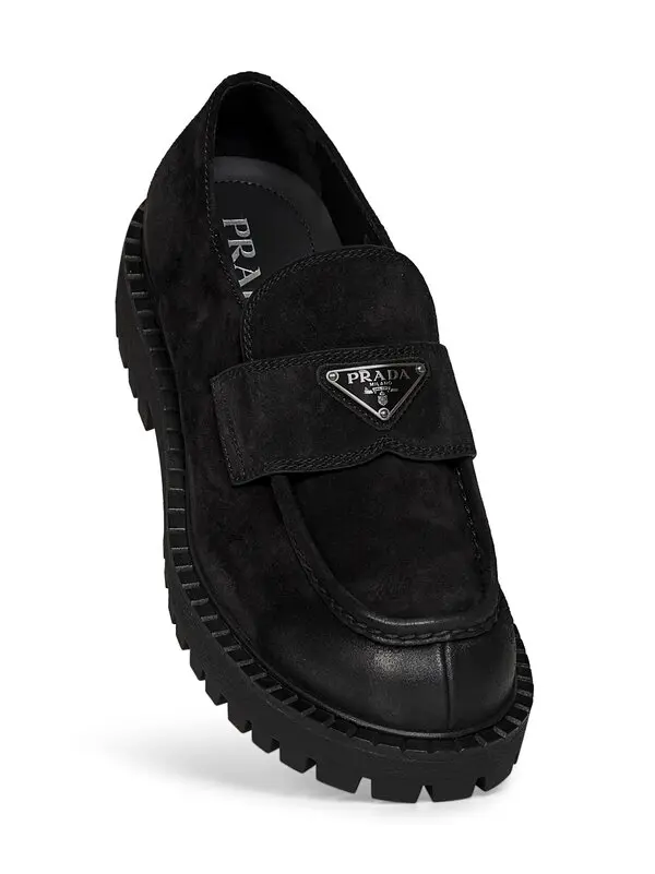 Prada Calzature Black Vintage-effect Nubuck Loafers
