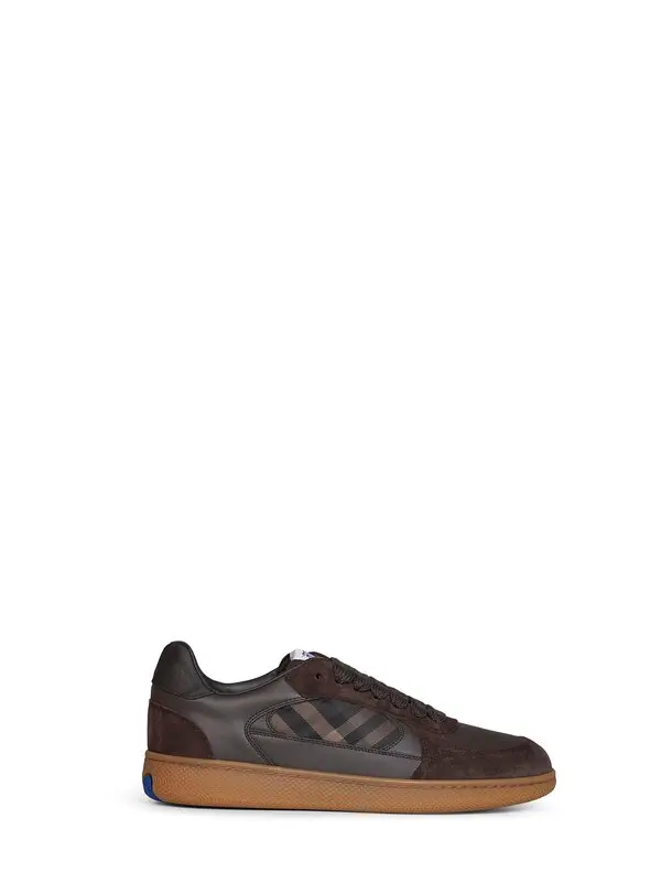 Burberry Dark Brown Leather And Suede And Check Terrace Sneakers