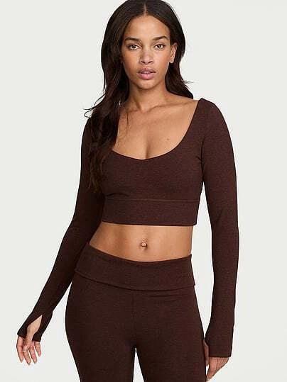 Victoria's Secret Angel Essentials Cotton Long-sleeve Crop Top - Brown