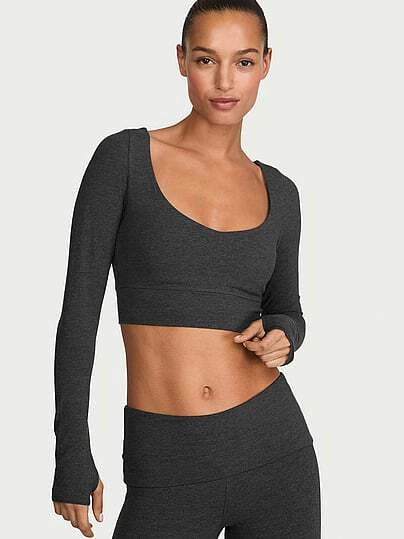 Victoria's Secret Angel Essentials Cotton Long-sleeve Crop Top - Grey