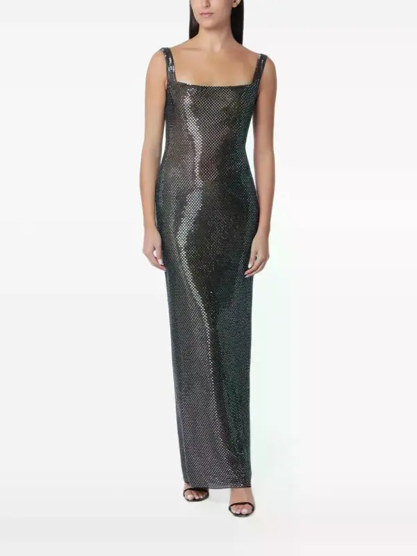 SELF-PORTRAIT Gunmetal Square-neck Rhinestone Maxi Dress
