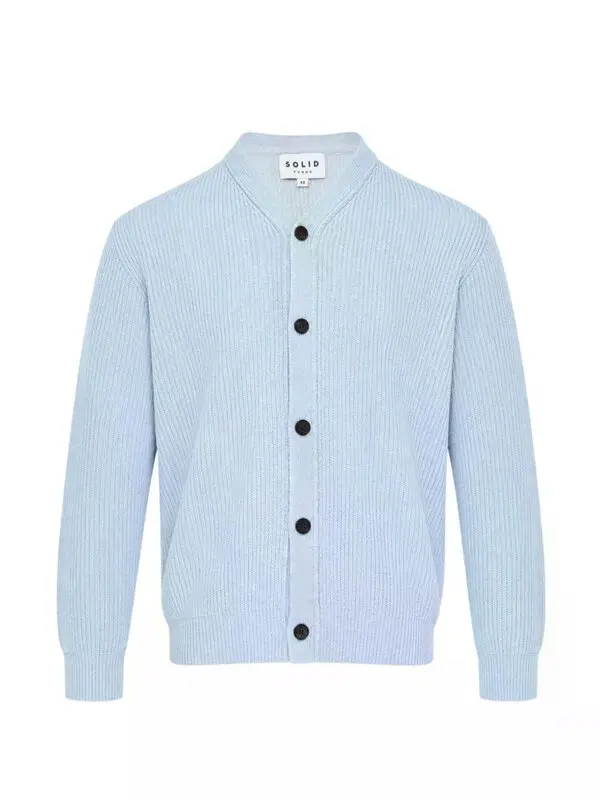 SOLID HOMME Ribbed-knit Button-up Cardigan - Blue