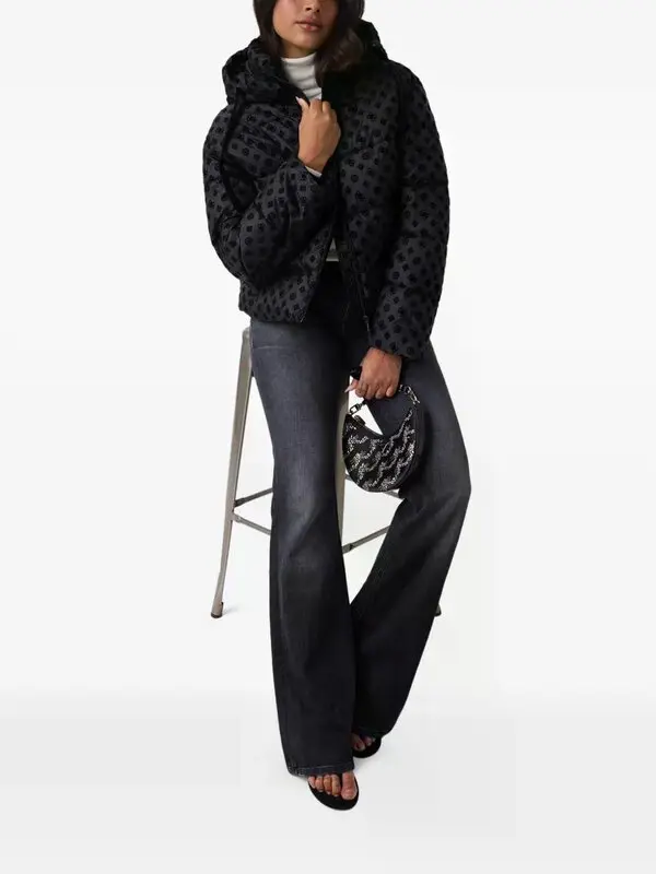 Guess Logo-print Cropped Puffer Jacket - Black