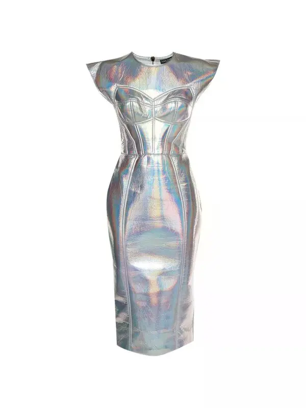 Dolce & Gabbana Holographic Bustier Midi Dress - Silver