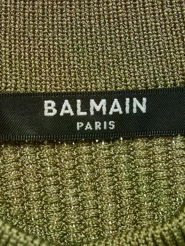 Balmain Button-embellished Gingham-knit Cardigan