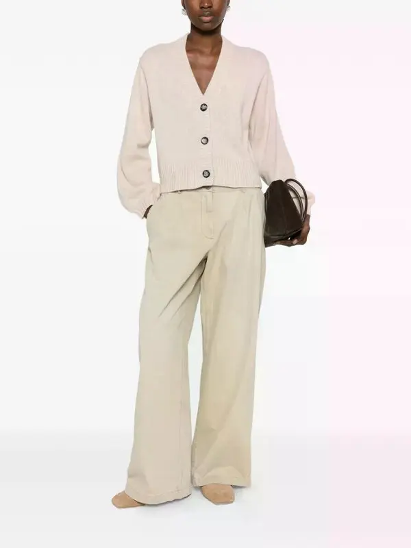 ALLUDE V-neck Button-up Cardigan - Neutrals