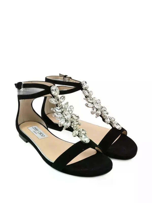 JIMMY CHOO Averie Embellished T-strap Sandals - Black