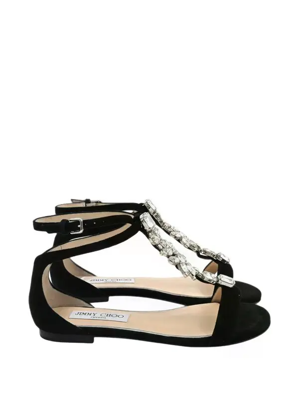 JIMMY CHOO Averie Embellished T-strap Sandals - Black