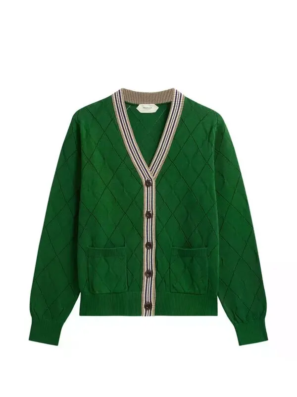 Pringle Of Scotland Argyle-textured Pattern V-neck Cardigan - Green
