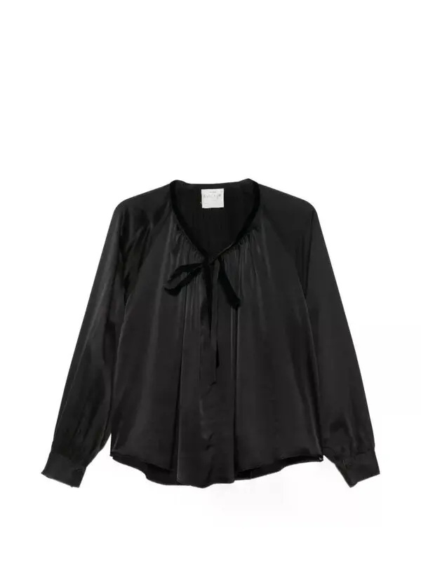 FORTE_FORTE Velvet-ribbon Silk-satin Shirt - Black