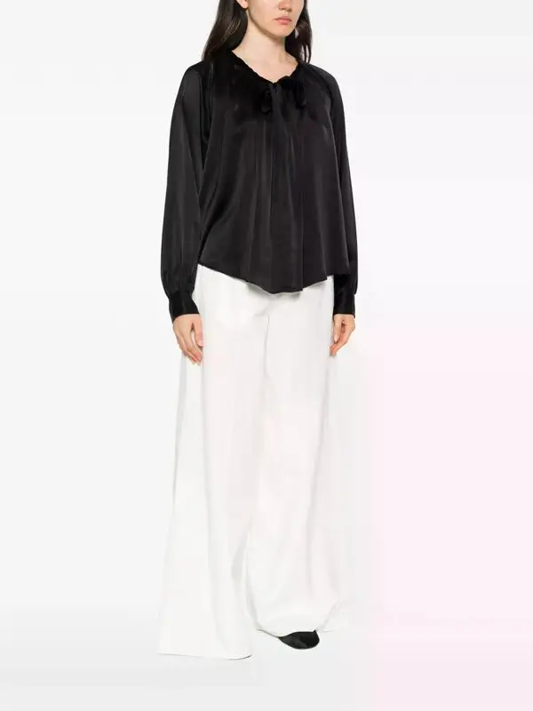 FORTE_FORTE Velvet-ribbon Silk-satin Shirt