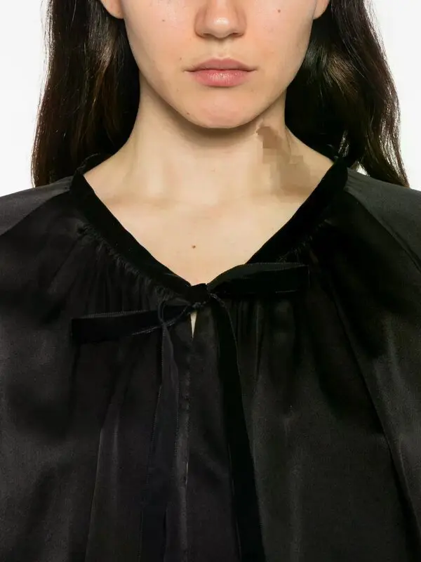 FORTE_FORTE Velvet-ribbon Silk-satin Shirt